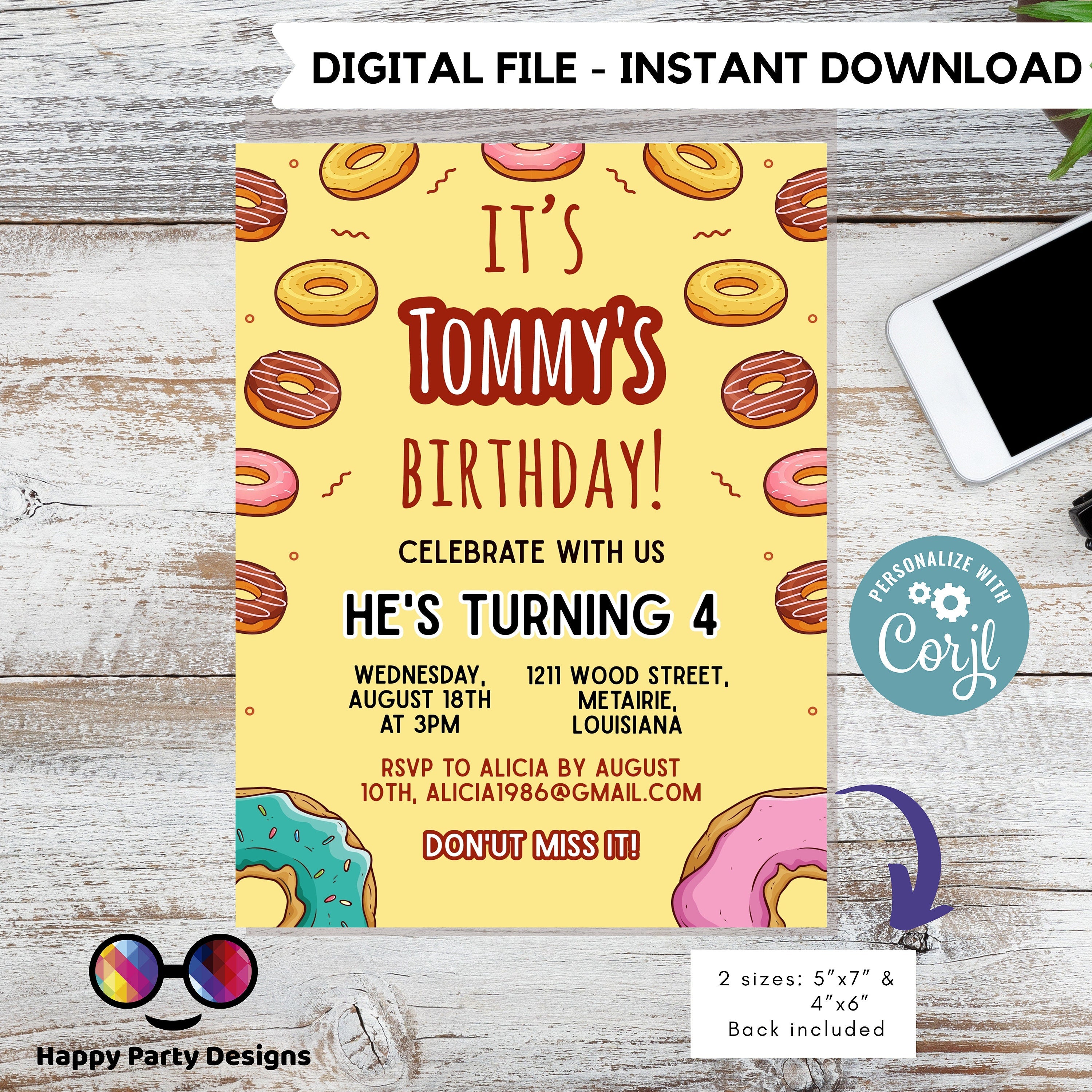 Editable Donut Birthday Invitation | Boy or girl Invitation | Donut Bi ...