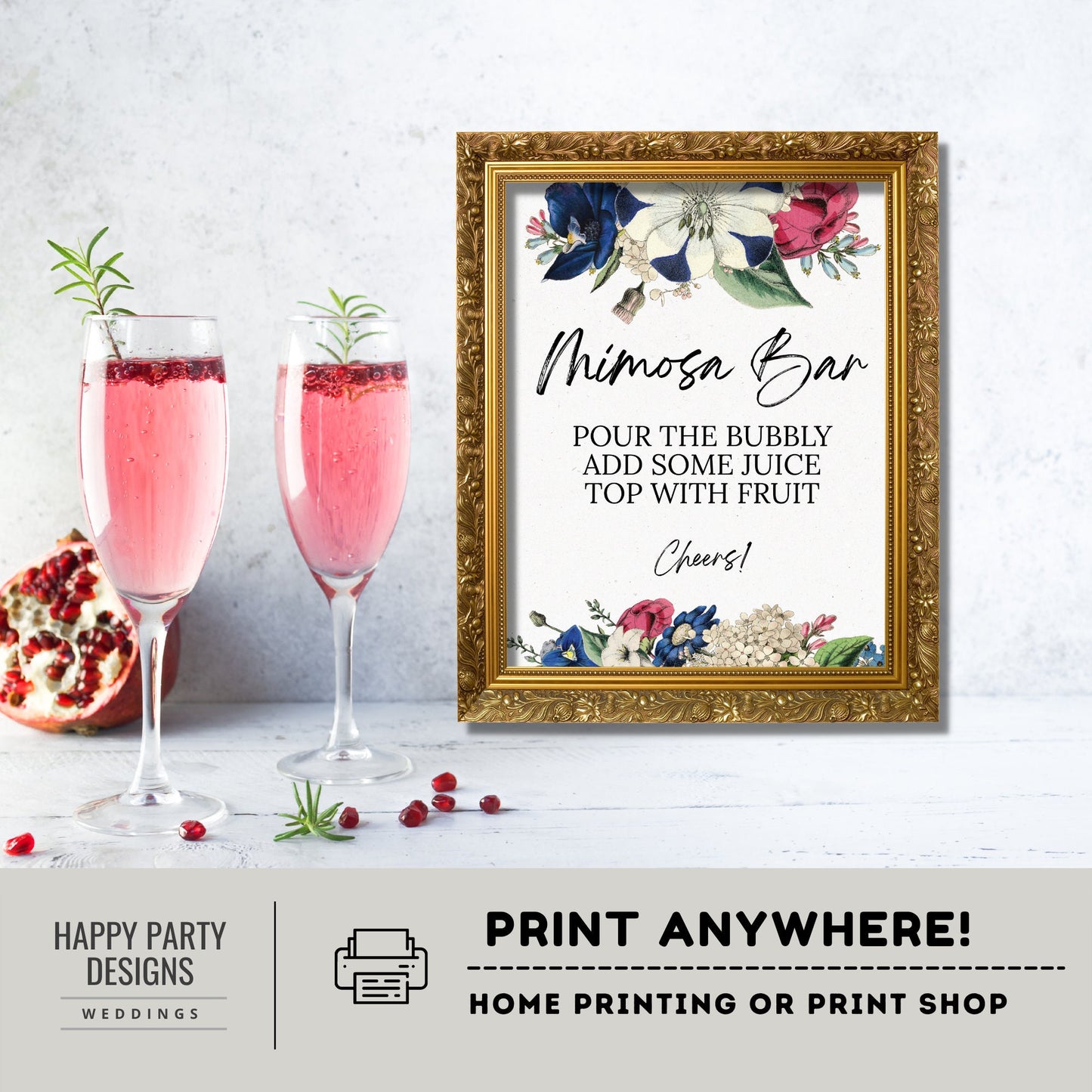 Editable Floral Mimosa Bar Sign | Royal wedding | wedding Decorations ...